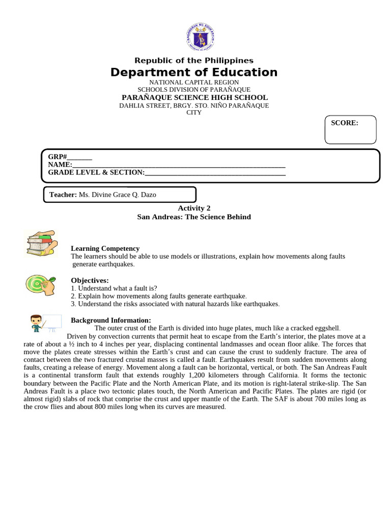 San Andreas Movie Worksheet 2 | PDF | Plate Tectonics | Fault (Geology)