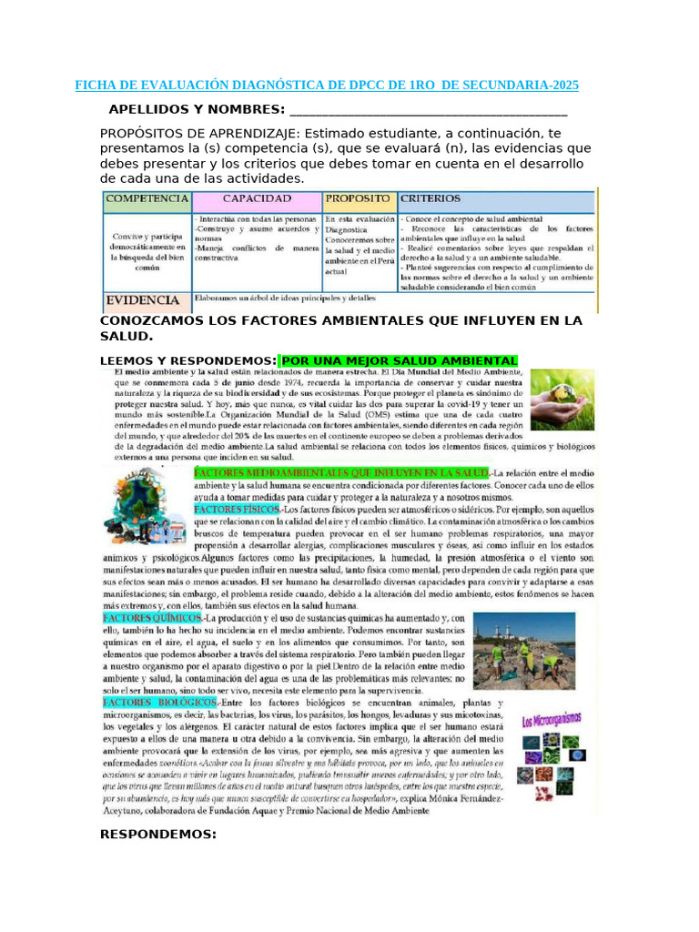 Evaluación Diagnóstica de DPCC de 1ro de Secundaria1° | PDF