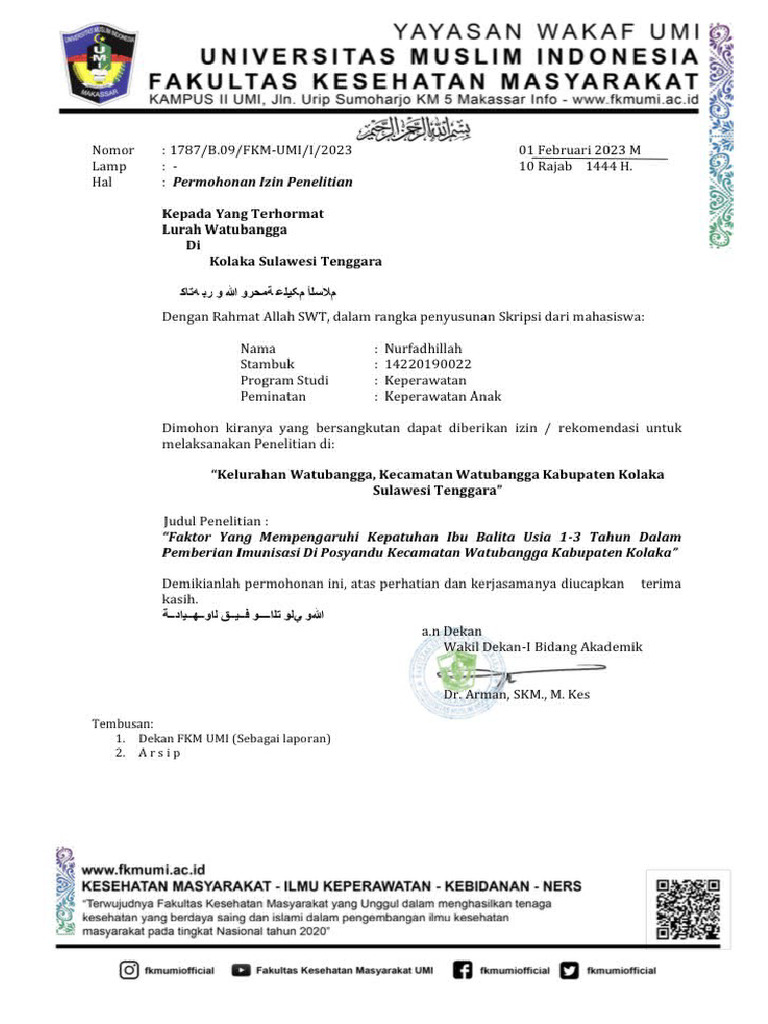 Surat Permohonan Izin Penelitian | PDF