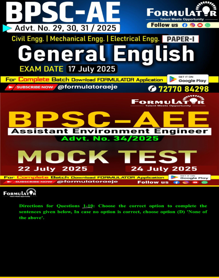 BPSC-AE 2025 Paper-I General English Solution CE-ME-EE | PDF