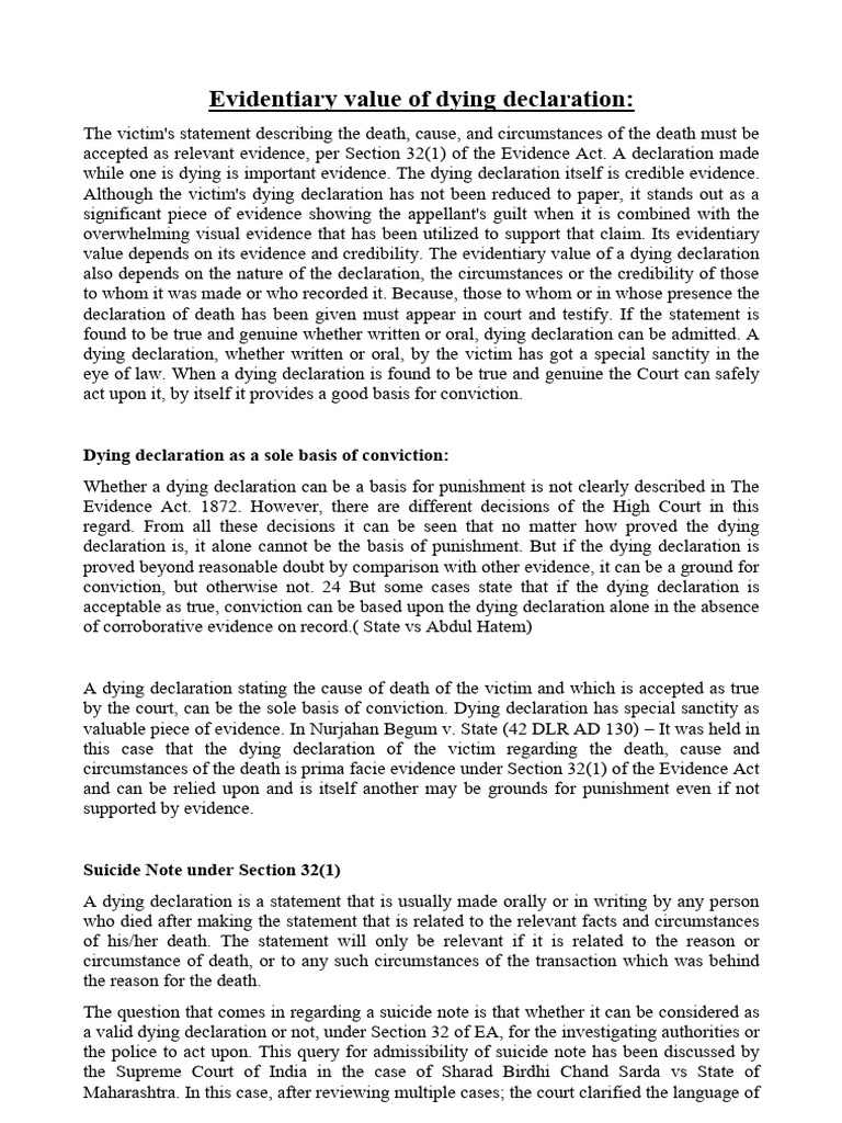 Dying Declaration222 | PDF | Evidence (Law) | Hearsay