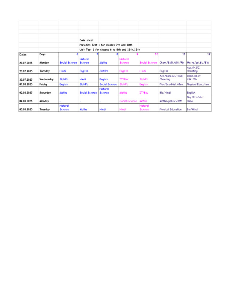Date Sheet UT-PT 2025-26-3 | PDF