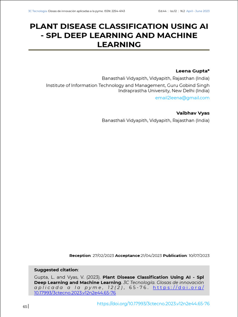 Art 4 3c Tecnologia Ed44 Vol12 n2 Plant Disease Classification Using AI SPL Deep Learning and ...