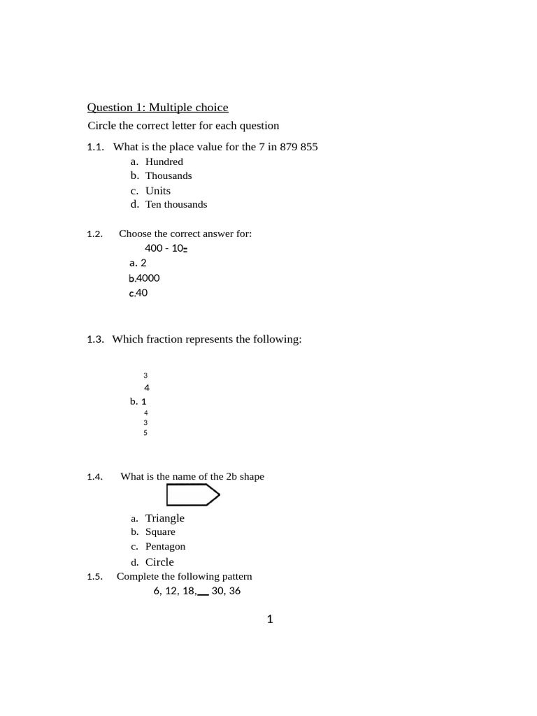 Grade 5 Maths Test Questions PDF | PDF | Geometry | Elementary Geometry