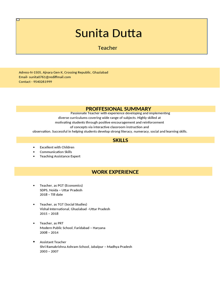 Sunita Dutta Resume | PDF