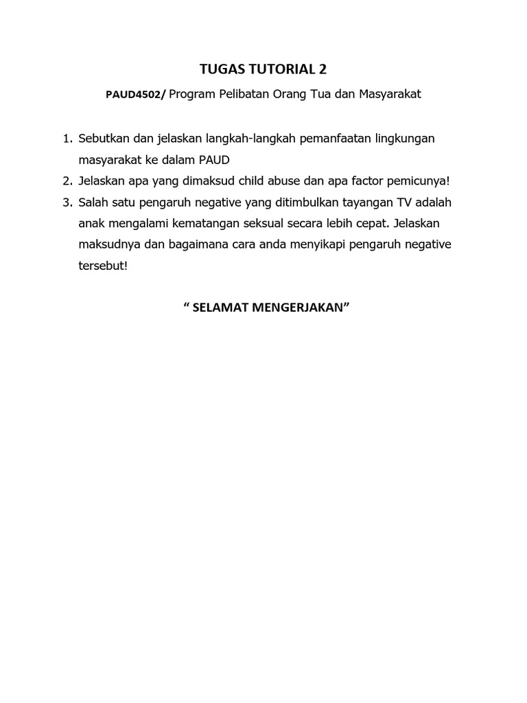 Tugas Tutorial 2 Paud4502 | PDF