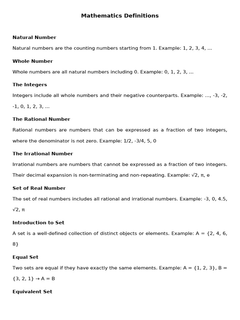 Math Definitions Set Theory | PDF
