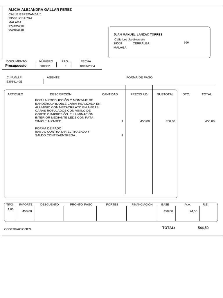 Presupuesto 1-000002 | PDF
