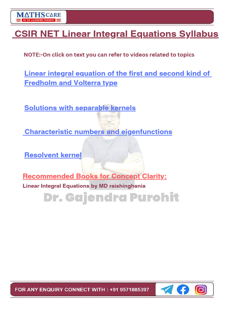 CSIR NET - To Do List For Integral Equation by GP Sir | PDF | Integral Equation | Teaching ...