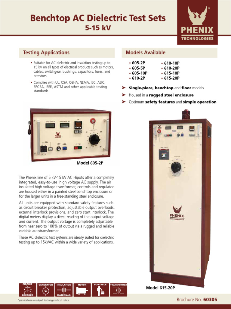 Phenix Benchtop AC Dielectric Test Sets Data Sheet | PDF | Alternating ...