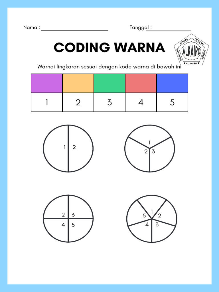 Lembar Kerja Coding Warna Biru Ilustrasi Sederhana | PDF