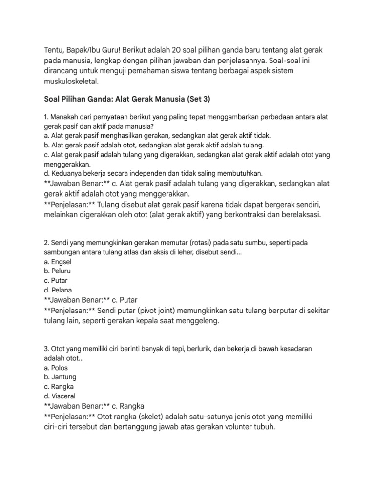 20 Soal Alat Gerak Manusia untuk Siswa | PDF