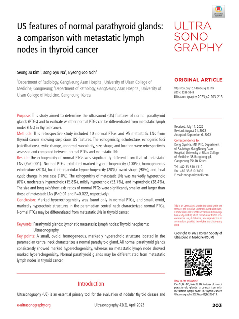 US Features of Normal Parathyroid Glands | PDF | Thyroid | Parathyroid ...