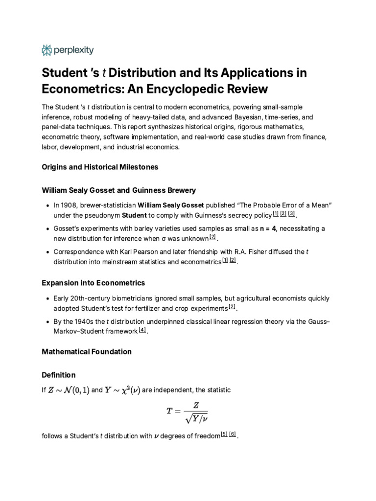 Student 'S - T - Distribution and Its Applications I | PDF | Econometrics | Normal Distribution