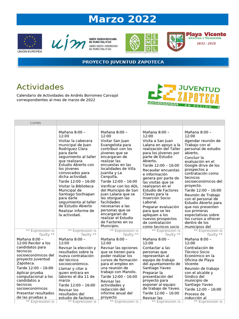 Actividades de marzo 2022 de JZA | PDF