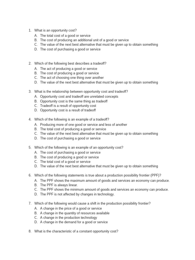 Understanding Opportunity Cost and Tradeoffs | PDF | Economics | Economies