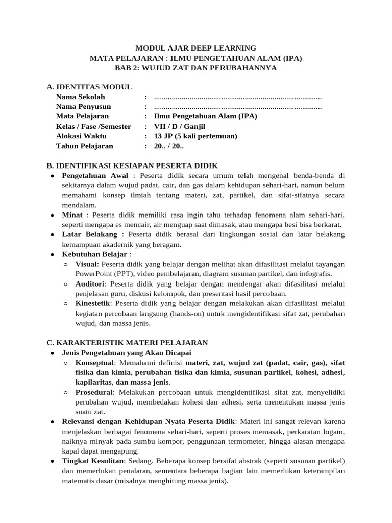 Modul Ajar Deep Learning Kelas 7 IPA | PDF