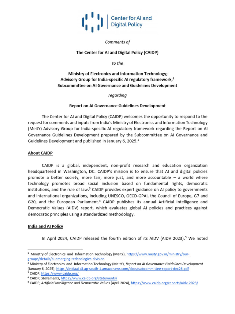 CAIDP India Meity AI Governance 26 Feb 2025 | PDF | Artificial ...