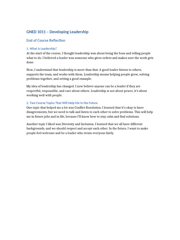 Simple End of Course Reflection GNED1011 | PDF