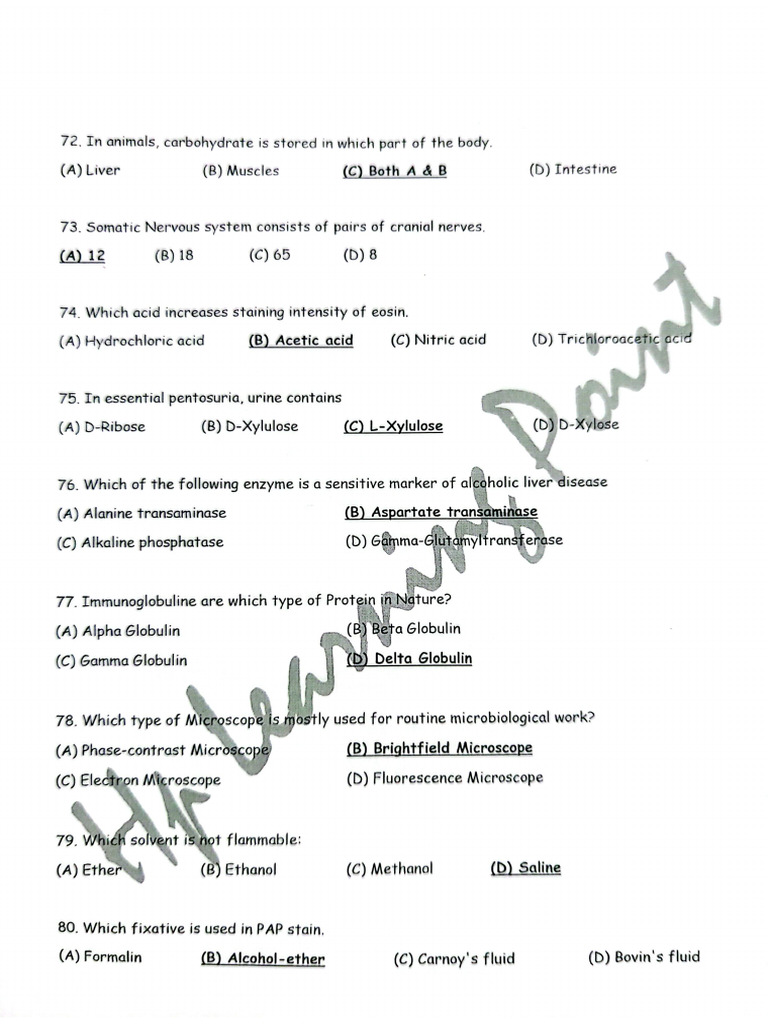 Medical Laboratory Technician MCQ 4 | PDF