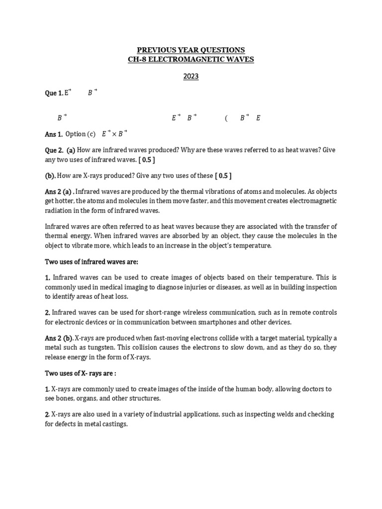 CH - 8 Electromagnetic Waves PYQ | PDF | Electromagnetic Radiation | Infrared