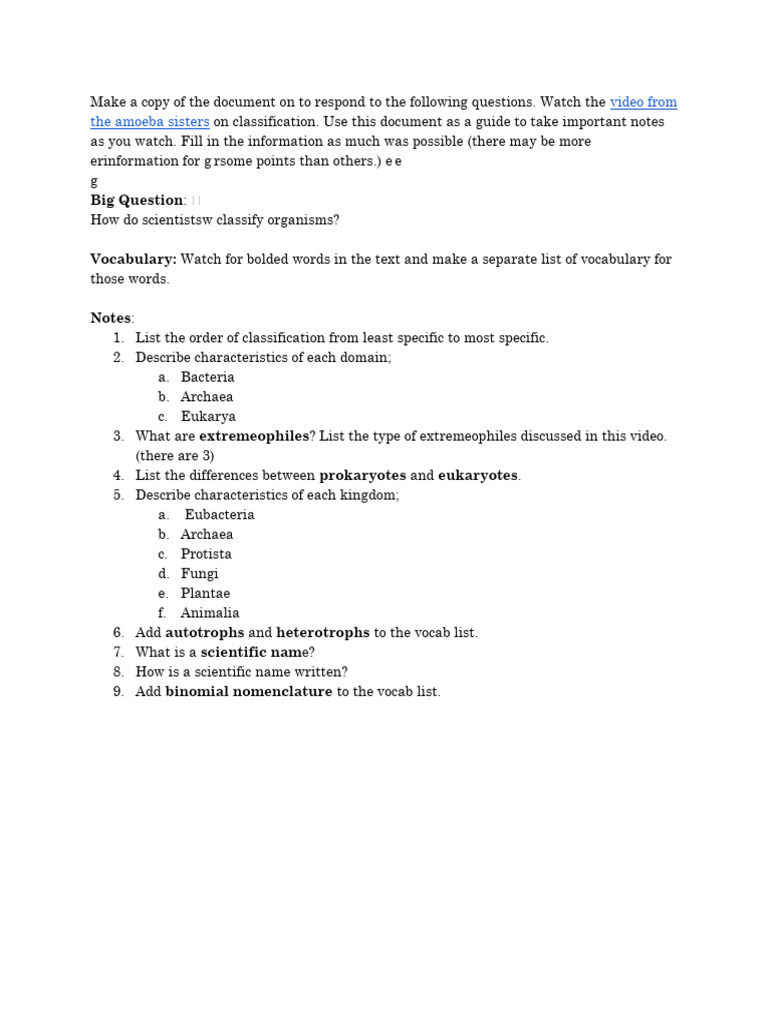 Amoeba Sisters Classification Guide | PDF