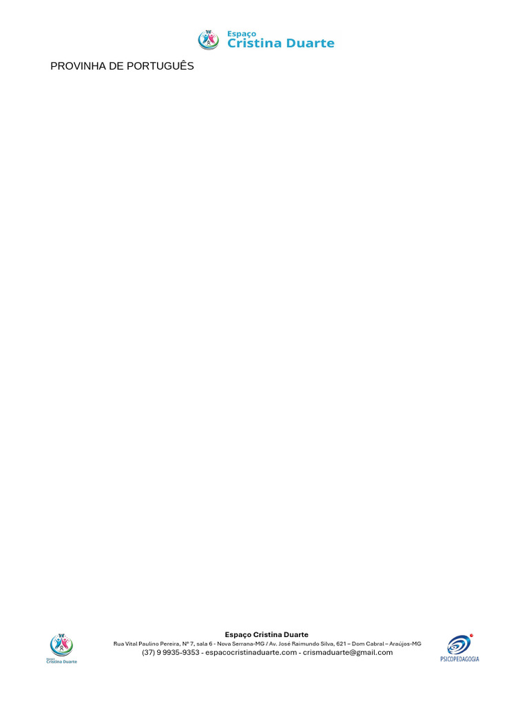 Provinha de Português 1º Ano | PDF