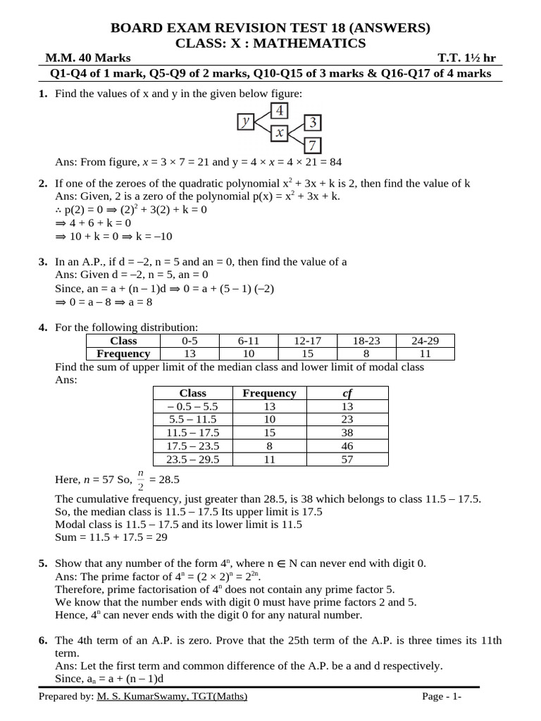 Class X Mathematics Board Exam Test 18 | PDF | Mathematics | Elementary ...