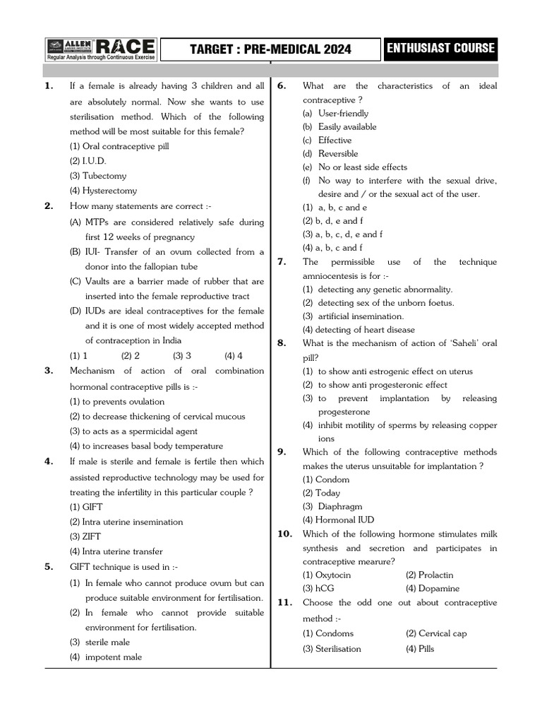 Reproductive Health | PDF | Birth Control | Combined Oral Contraceptive ...