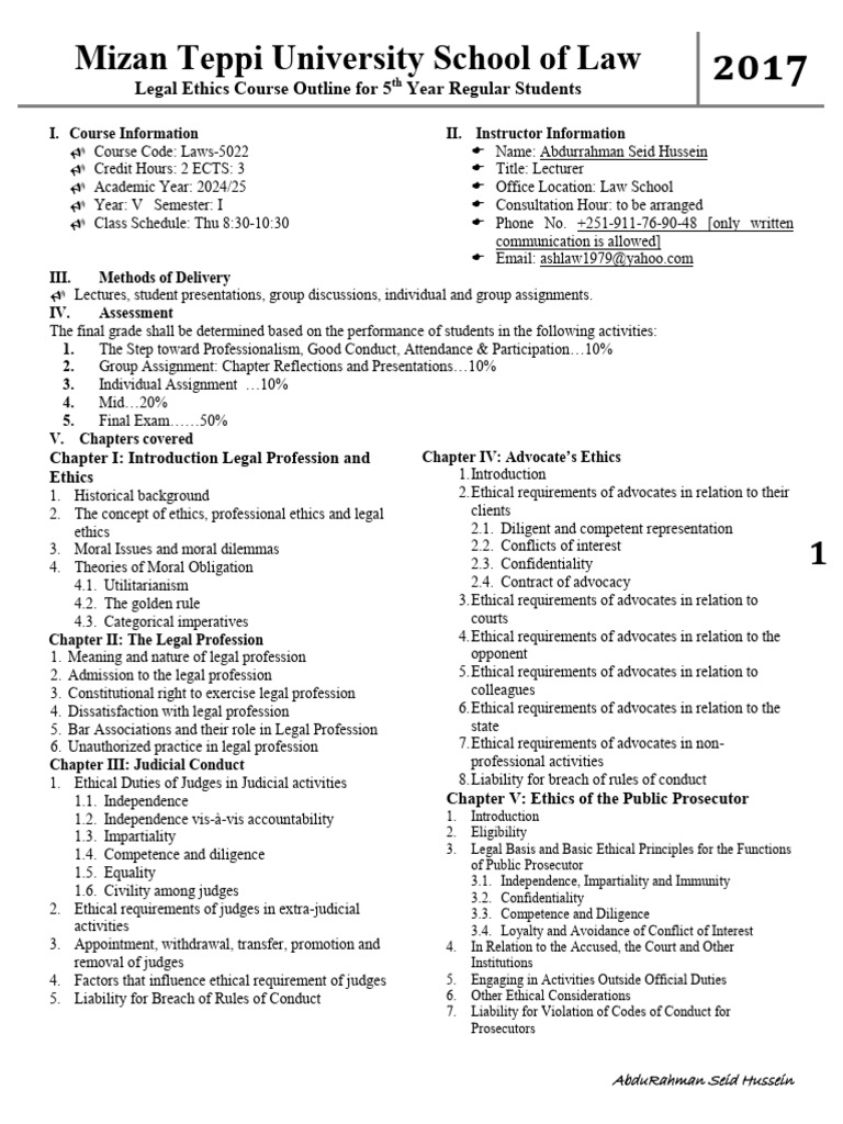 Legal Ethics Course Outline 2024/25 | PDF | Advocate | American Bar ...