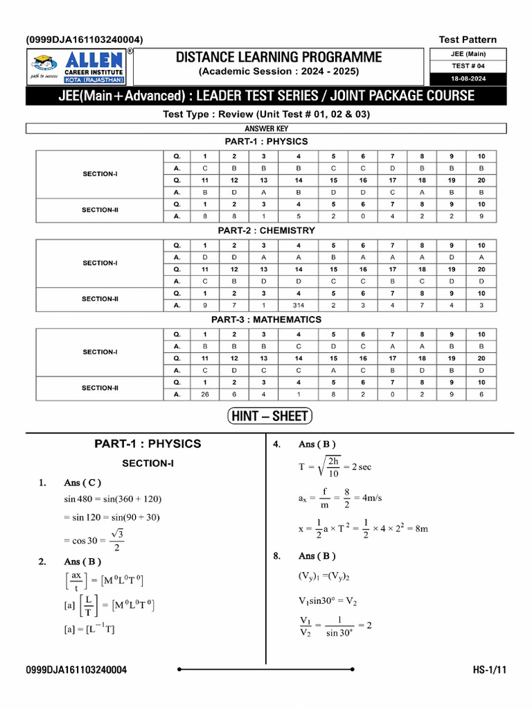 Allen DLP Review Test 1 Sol | PDF