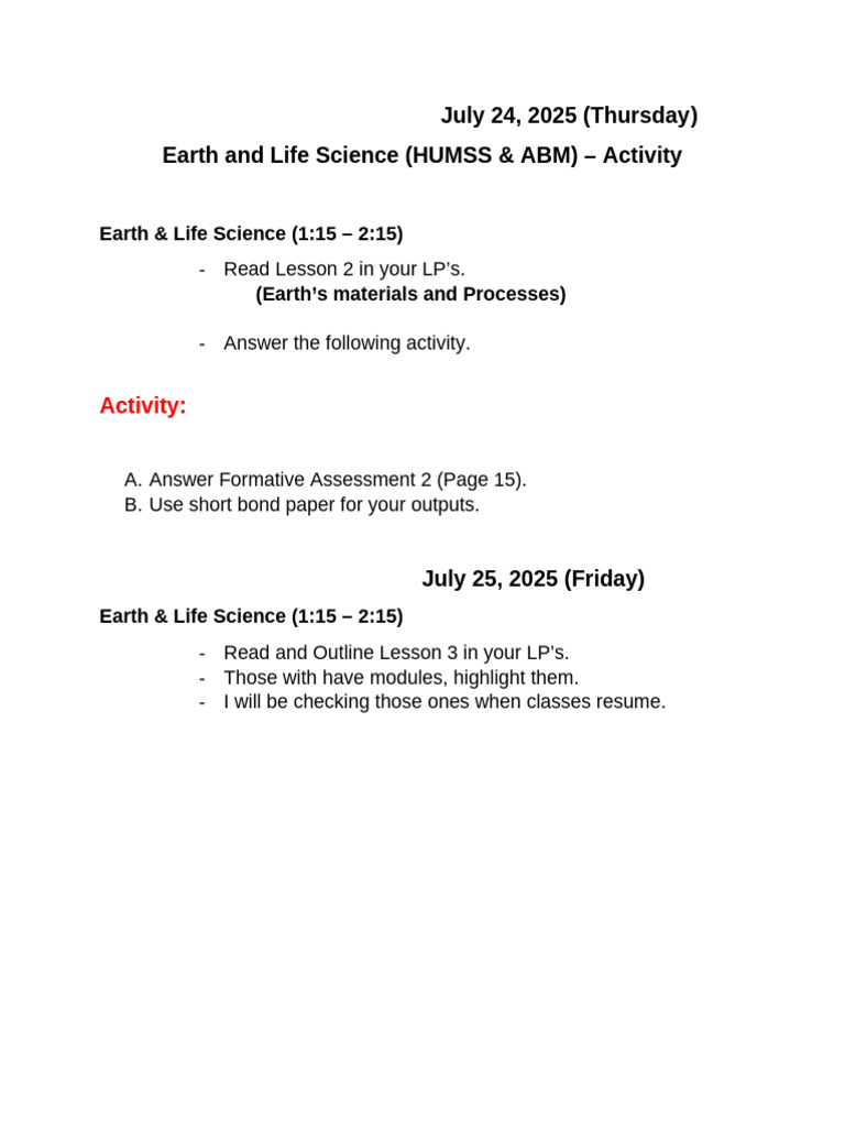 Earth and Life Science Activity Guide | PDF