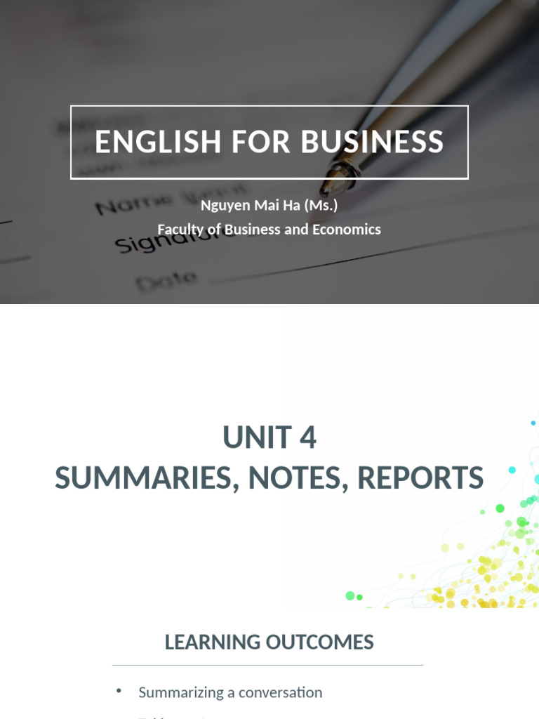 Unit 4 Summaries, Notes, Reports, English, Communication | PDF ...