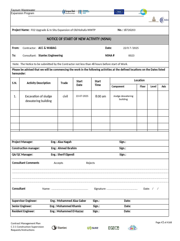 F02 FWWEP WABAG ACC NSNA 00023 Sludge Dewatering Excavation | PDF
