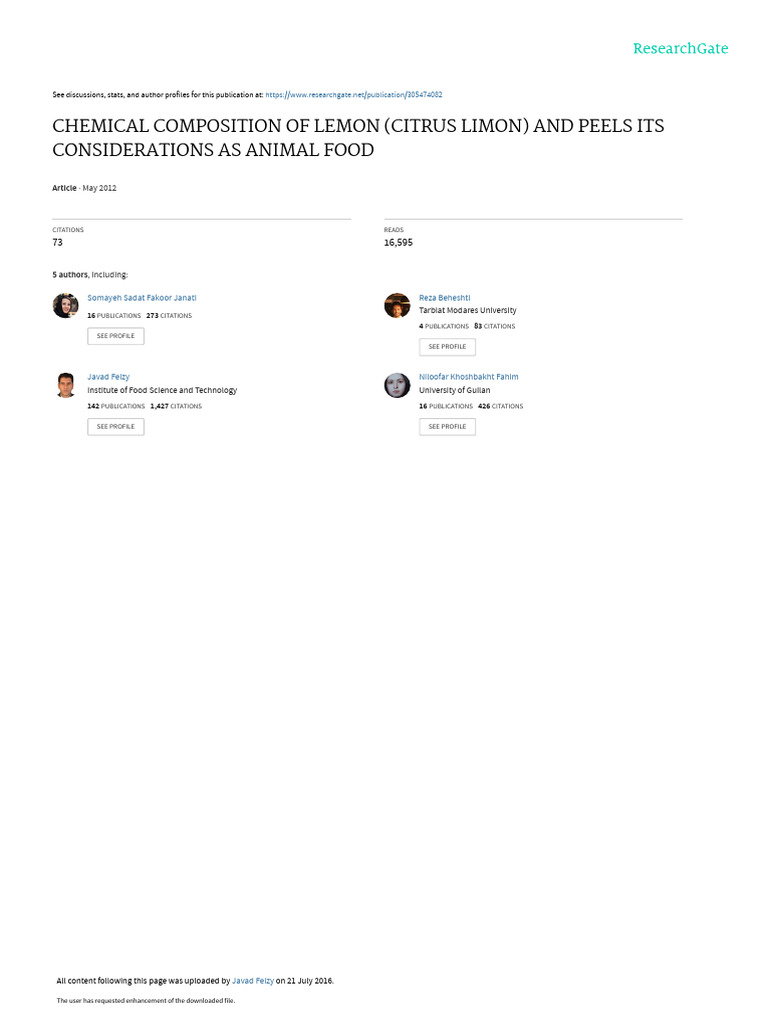 Lemon Chemical Composition for Animal Feed | PDF | Dietary Fiber | Diet ...