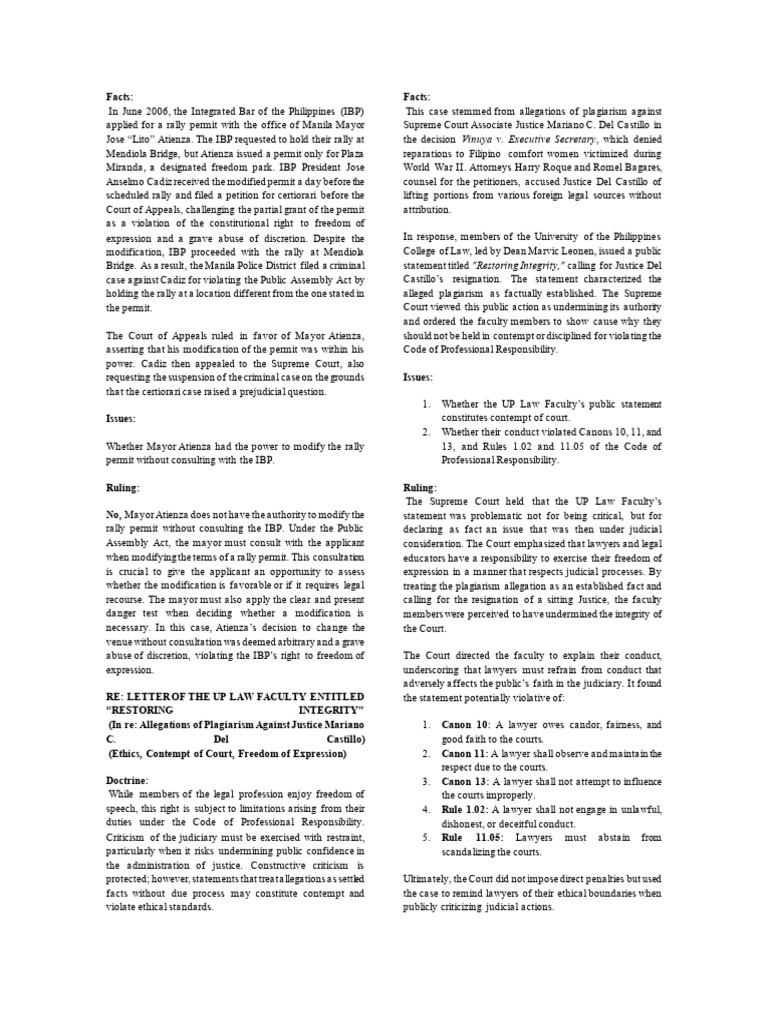 IBP Rally Permit Dispute and Ethics Ruling | PDF | Prior Restraint ...