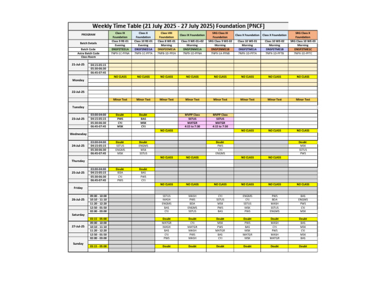 Weekly Class Schedule for Foundation Courses | PDF