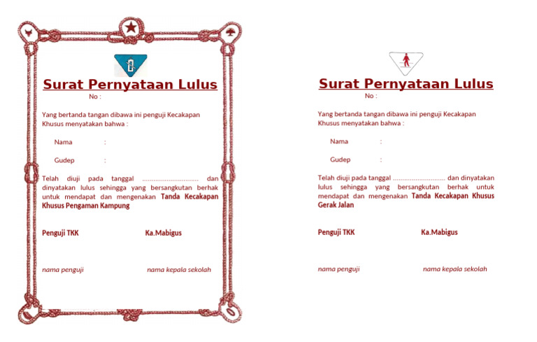 Surat Lulus Tanda Kecakapan Khusus | PDF