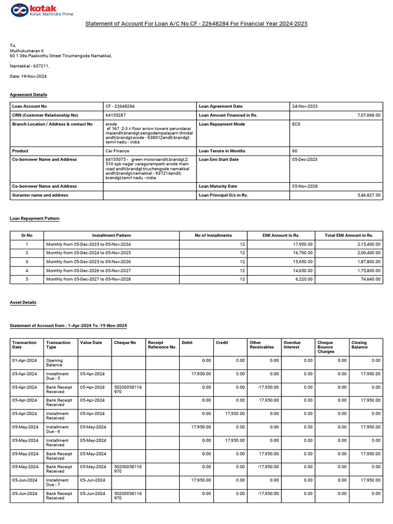Bajaj Finserv Loan Statement 2024-25 | PDF | Cheque | Loans