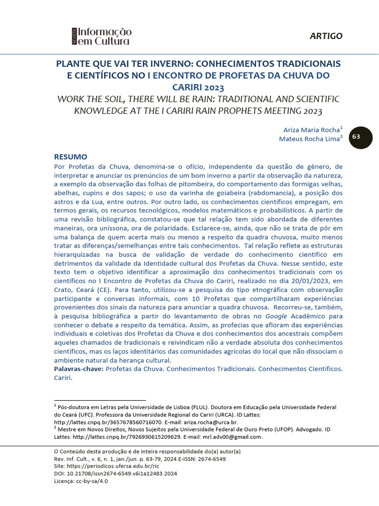 Plante Que Vai Ter Inverno: Conhecimentos Tradicionais E Científicos No ...