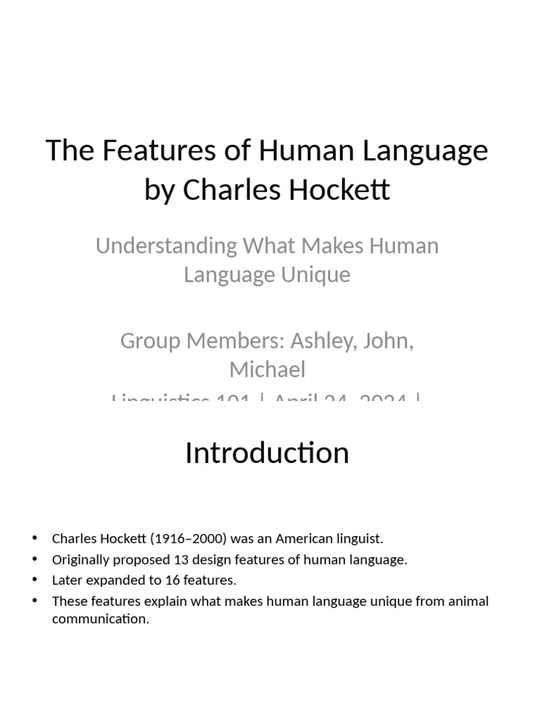 Hockett Language Features Presentation | PDF | Communication | Human Communication