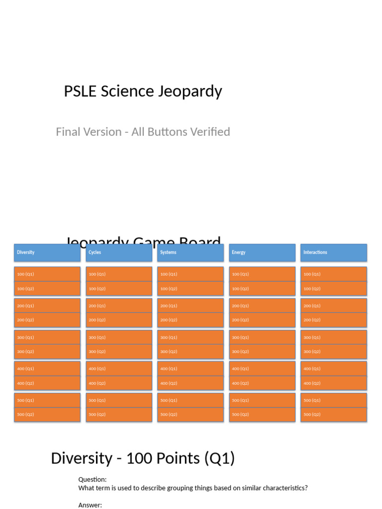 PSLE Science Jeopardy Final All Good | PDF | Biodiversity | Plants