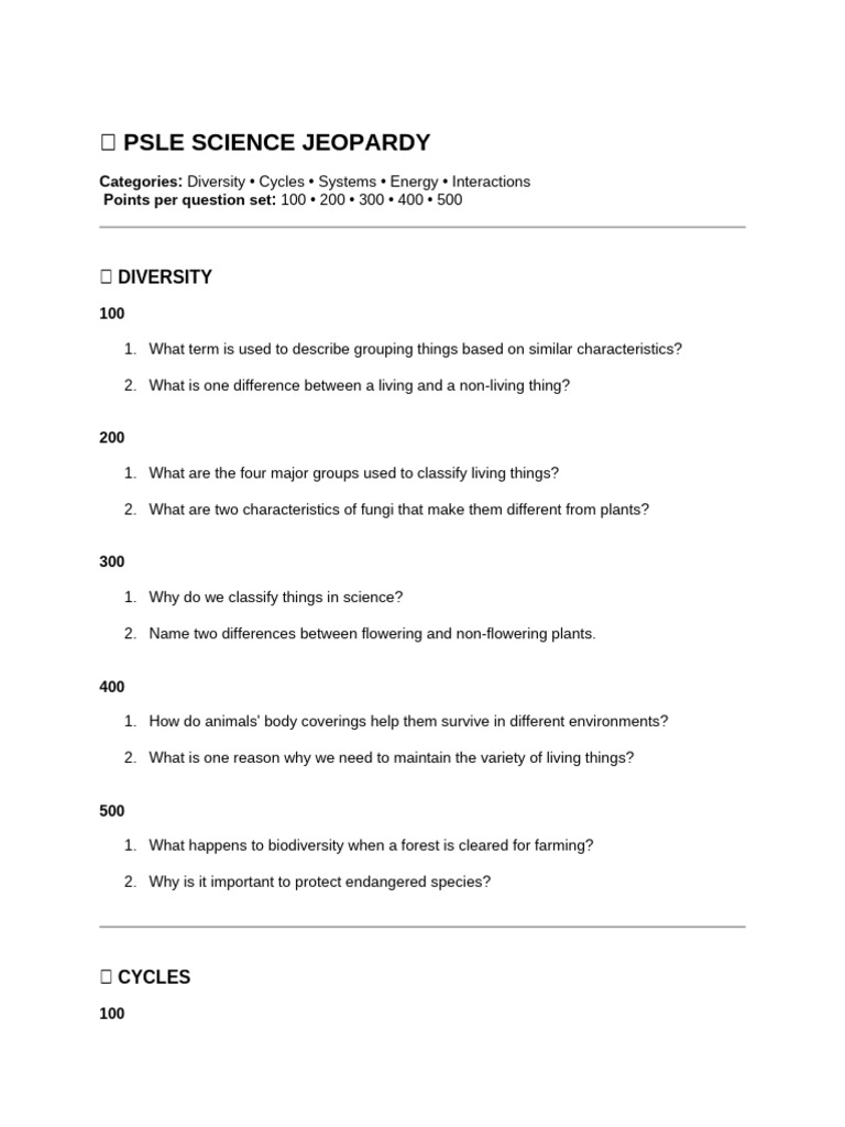 PSLE Science Jeopardy Game | PDF | Plants | Seed