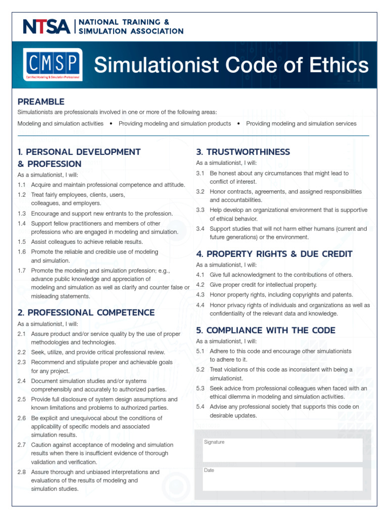 Simulationist Code of Ethics | PDF | Simulation | Modeling And Simulation
