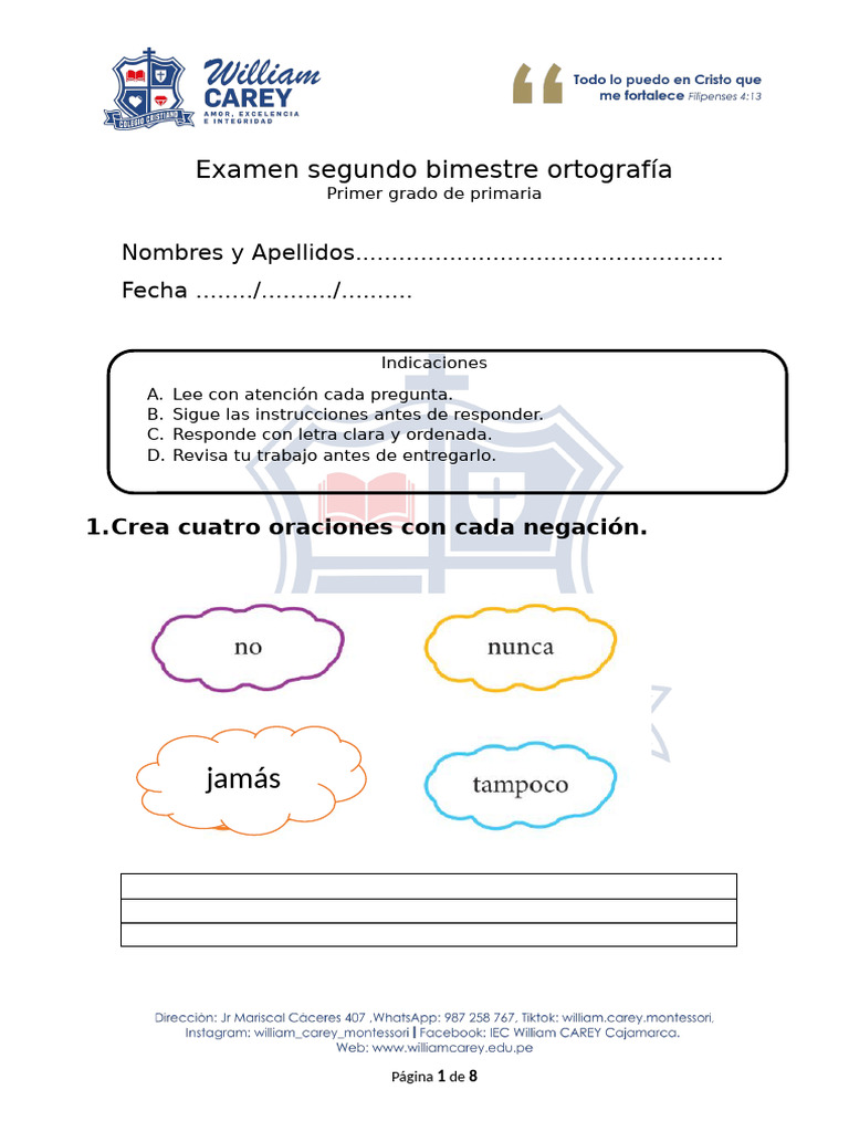 Examen de ortografía primer grado | PDF