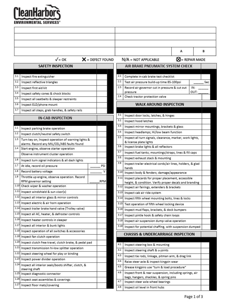 Clean Harbors PM Sheet | PDF | Tire | Brake