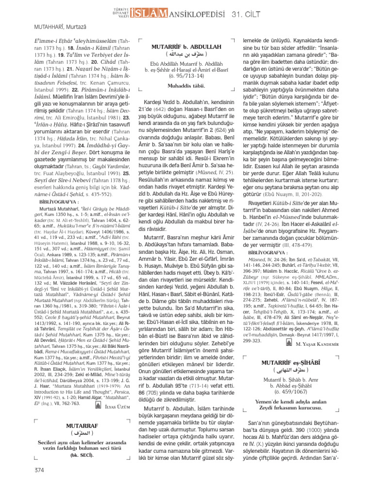 Mutarrýf B. Abdullah: MUTAHHARÎ, Murtazâ | PDF