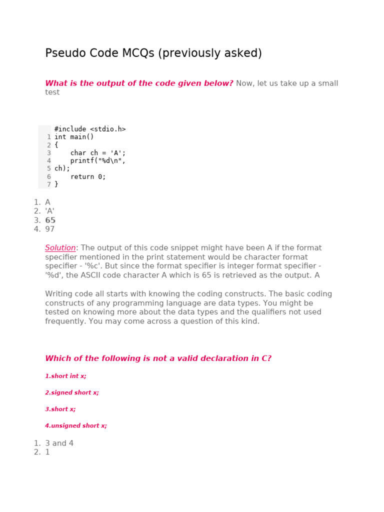 Pseudo Code MCQs (Previously Asked) | PDF | Control Flow | Parameter (Computer Programming)