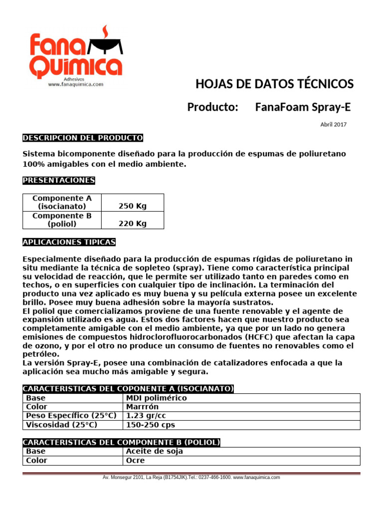 Tds Fanafoam Spray e | PDF | Poliuretano | Materiales