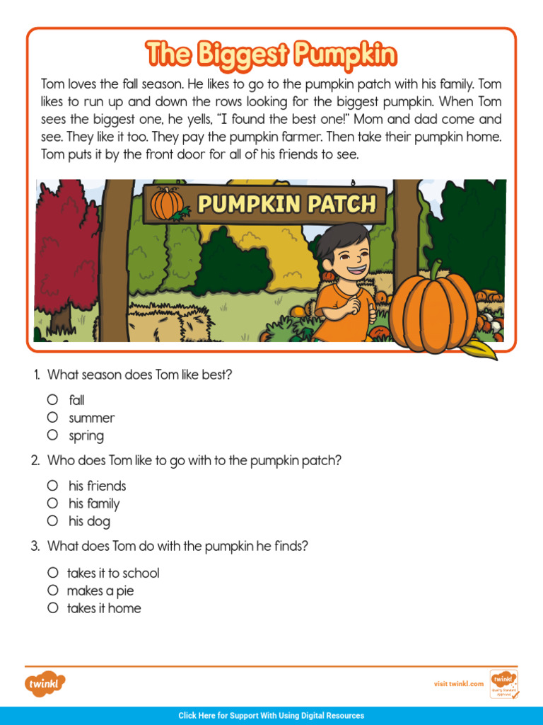 Digital First Grade The Biggest Pumpkin Reading Passage | PDF